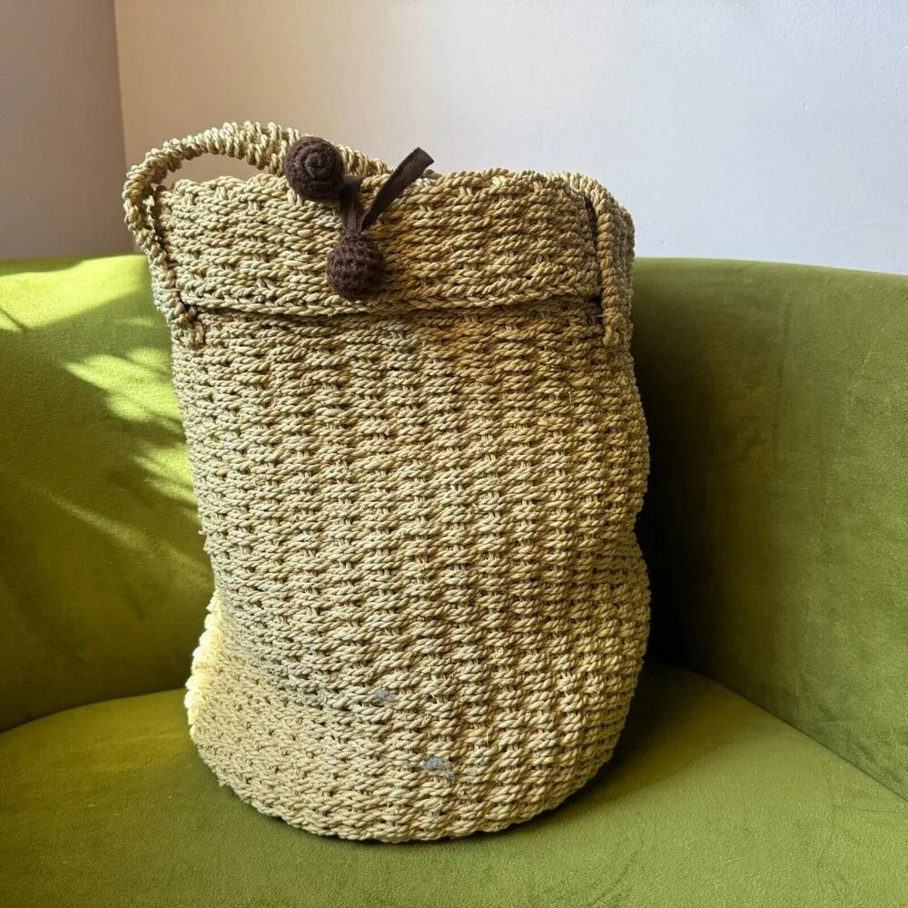 Unbranded | Bags | Seagrass Knitting Basket Shopper Bag Brown Canvas ...